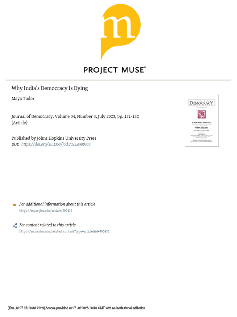 Why India's Democracy Is Dying - Maya Tudor | PDF | Democracy ...