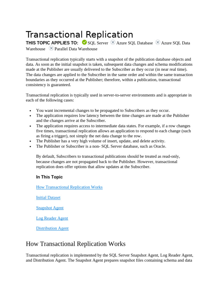 Transactional Replication | PDF | Replication (Computing) | Database Transaction