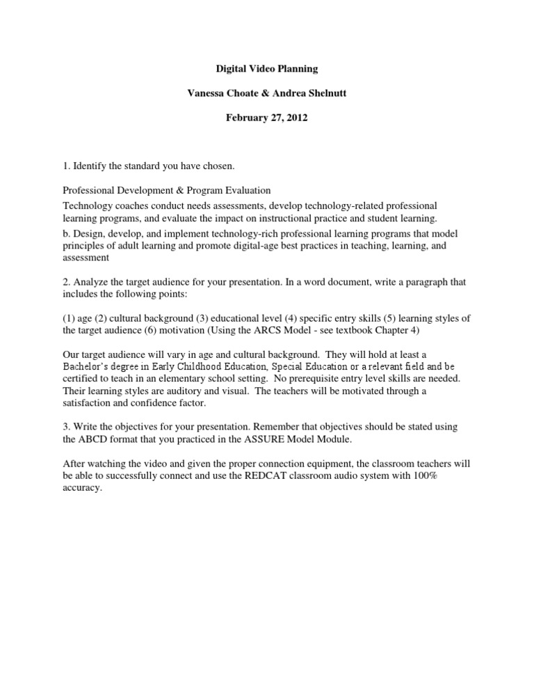 Digital Video Planning for Educators | PDF