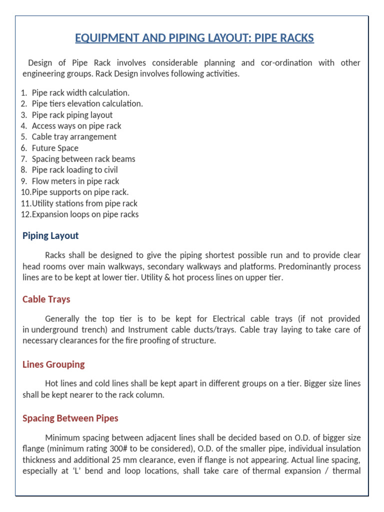 Equipment and Piping Layout Pipe Racks | PDF | Pipe (Fluid Conveyance ...