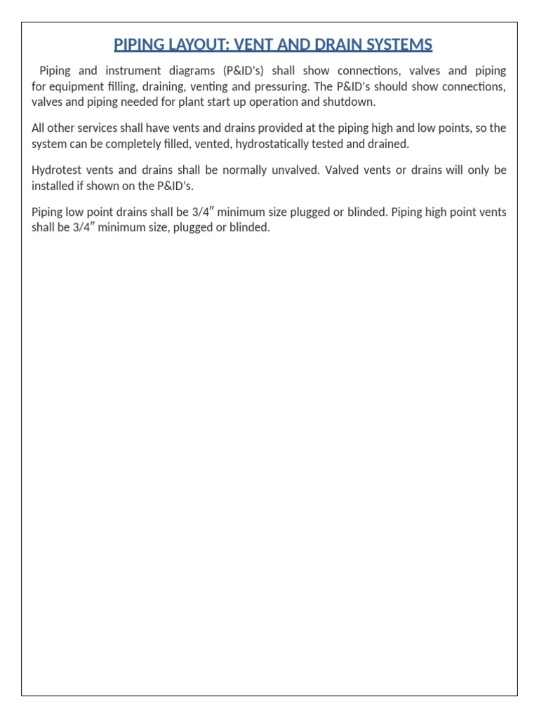 Piping Layout Vent and Drain Systems | PDF