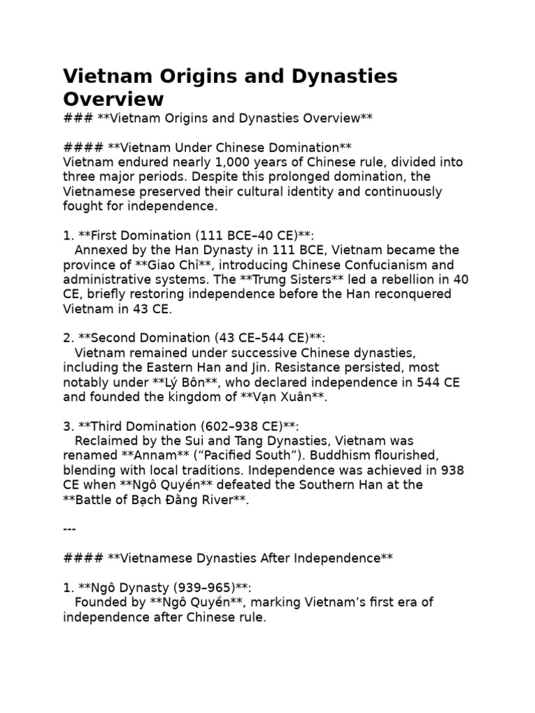 Vietnam's Dynasties: A Historical Overview | PDF | Vietnam