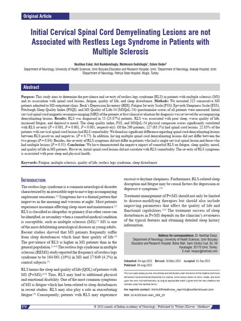 initial_cervical_spinal_cord_demyelinating_lesions.8 | PDF | Multiple Sclerosis | Major ...