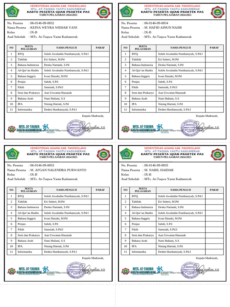 03_KARTU UPRAK SAS-PAS KELAS IX | PDF