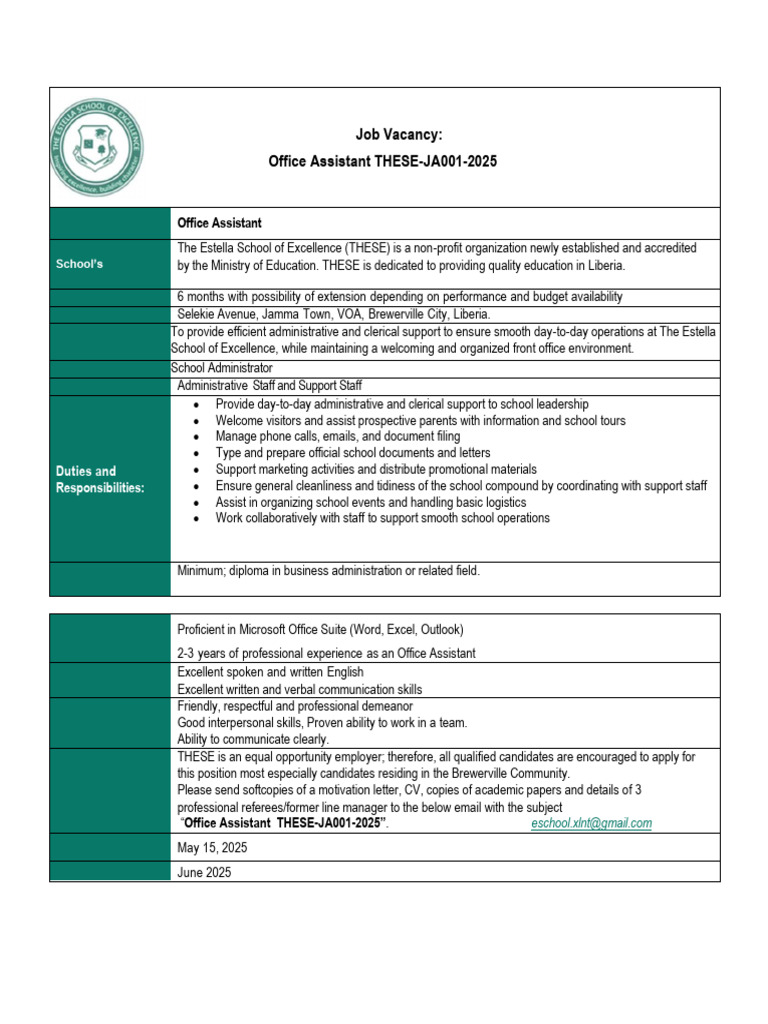 Office Assistant Job Vacancy - TheSE - 0 | PDF