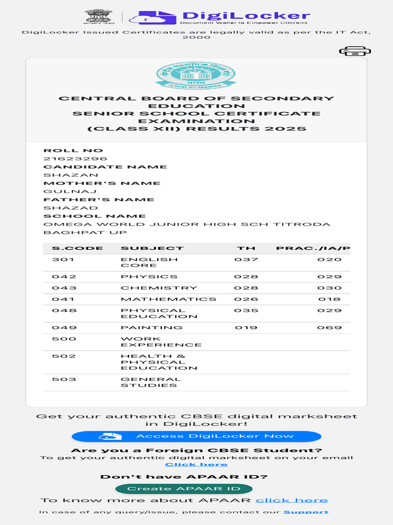 Cbse Xiith 2025 Result | PDF