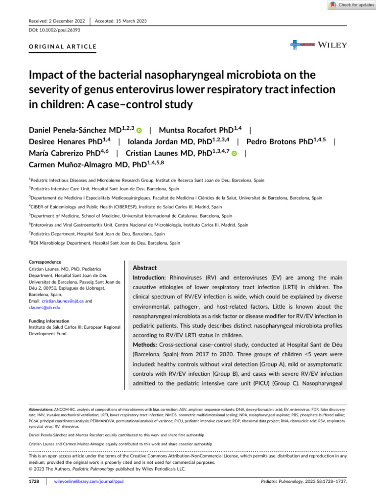 ImpactBacterialNasopharyngealMicrobiota_2023 | PDF | Infection | 16 S Ribosomal Rna