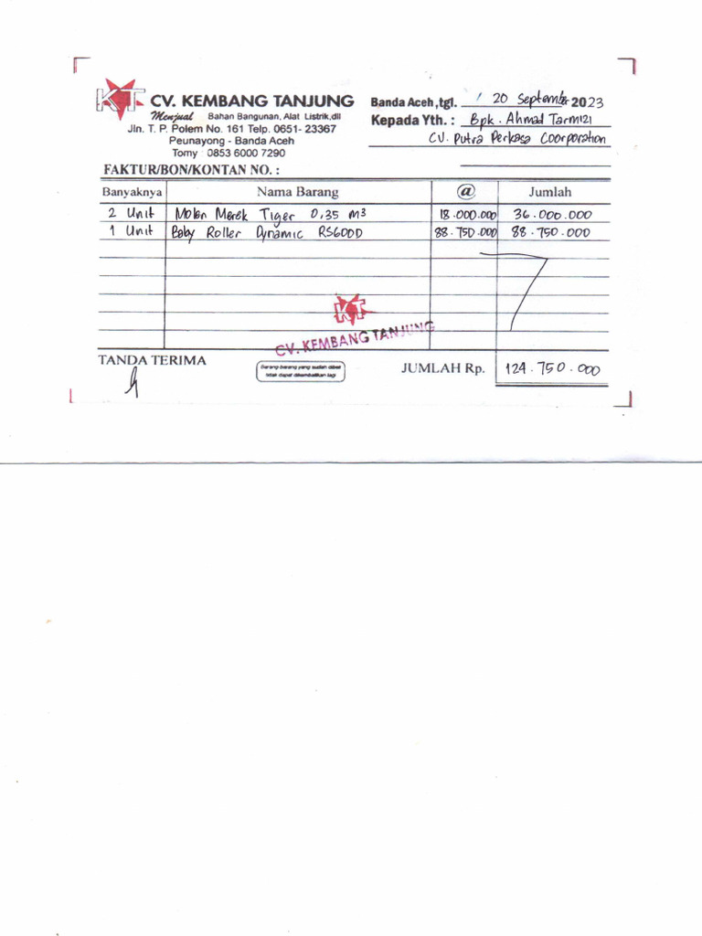 INVOICE ALAT MILIK CV. PPC | PDF