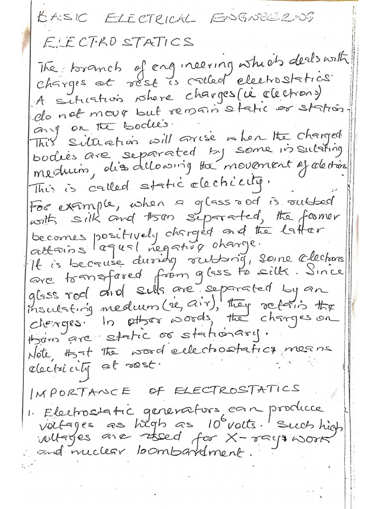 Engineering Electrical (Electrostatics) | PDF