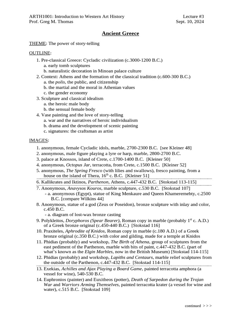 ARTH1001 handout #3, ancient Greece | PDF | Athena | Sculpture