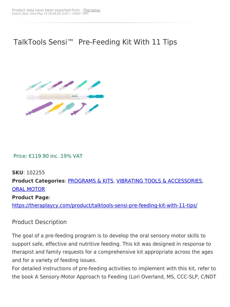 TalkTools Sensi™ Pre Feeding Kit With 11 Tips | PDF