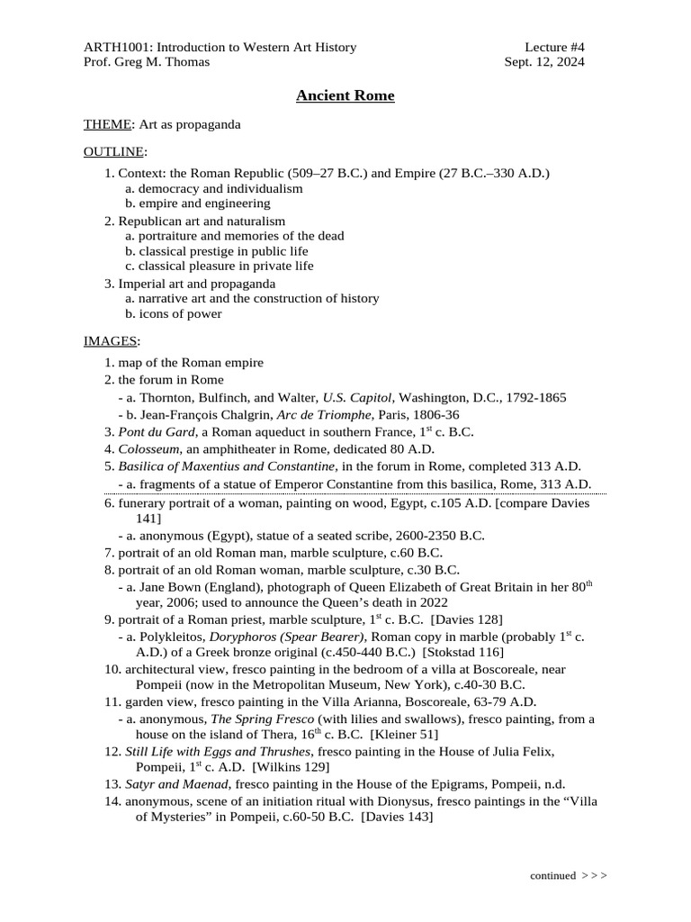 ARTH1001 Handout #4, Ancient Rome | PDF | Roman Empire | Ancient Rome