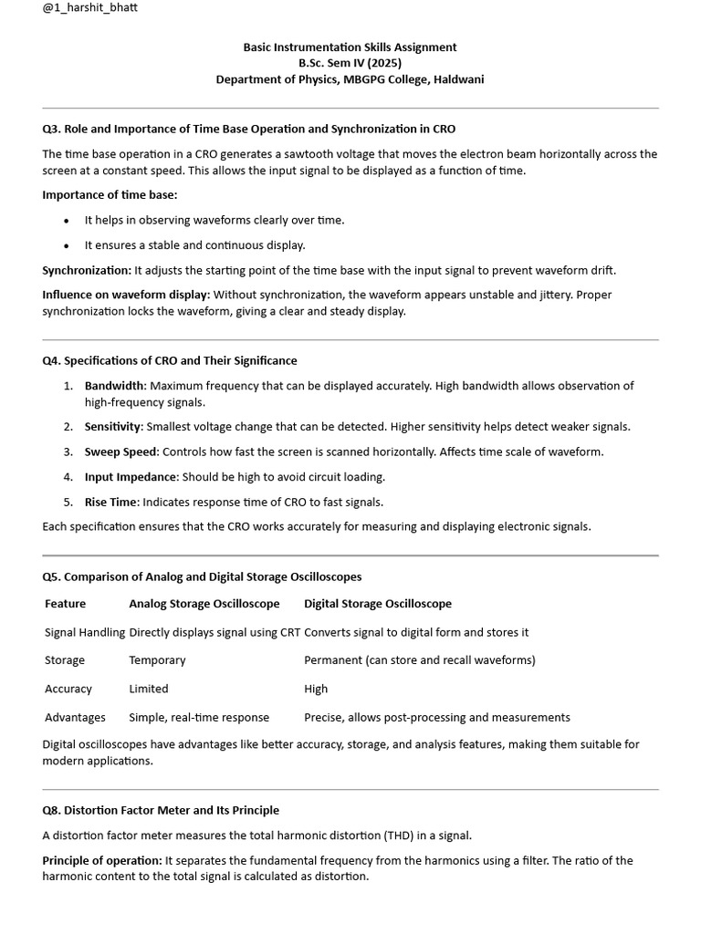 Basic Instrumentation Skills Assignment Answer | PDF | Distortion | Telecommunications Engineering