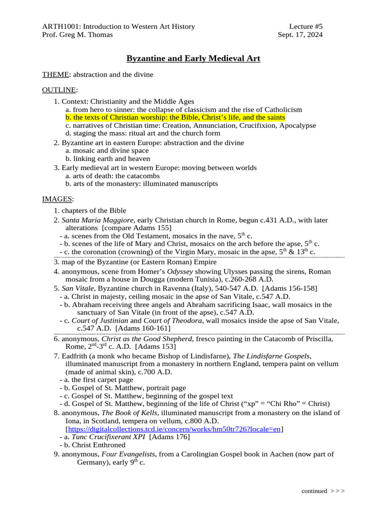 ARTH1001 Handout #5, Byzantine | PDF | Mosaic | Ten Commandments