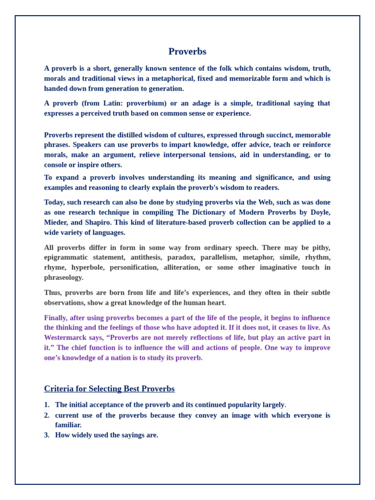 Proverbs and their usage | PDF | Proverb