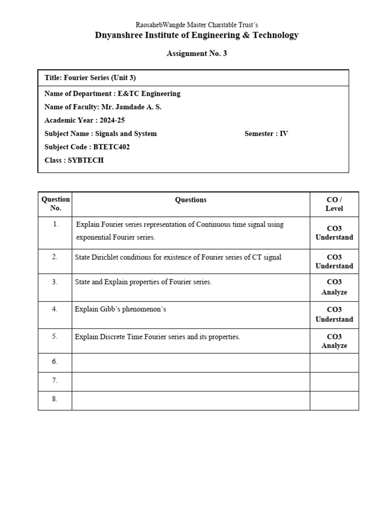 Signals and Systems Assignment No 3 | PDF