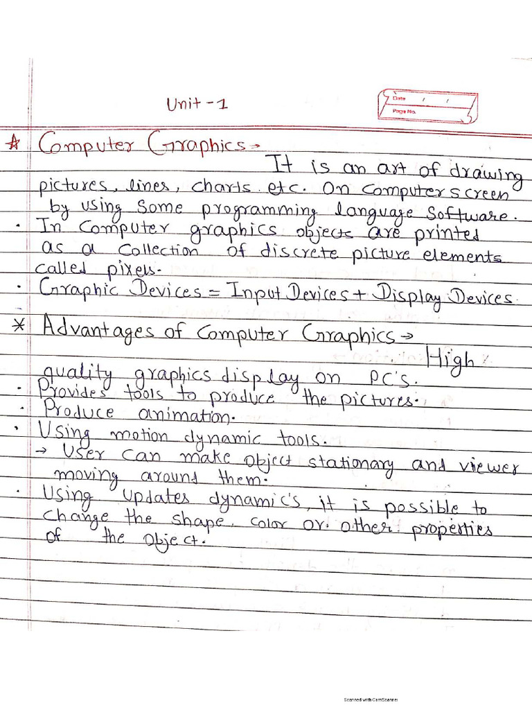 CG Handwritten Notes For Btech Studentscomputer Science | PDF