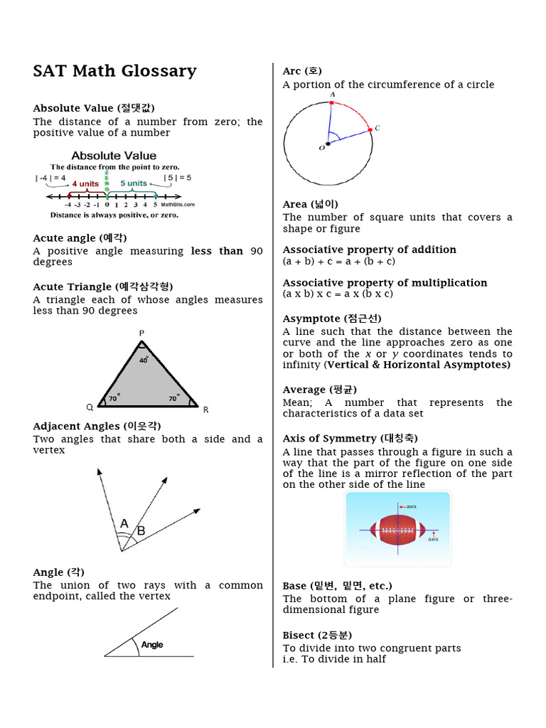 SAT Math Glossary | PDF | Triangle | Circle