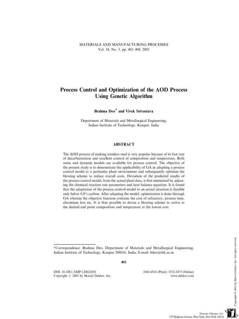 Process Control and Optimization of The AOD Process | PDF | Materials | Applied And ...
