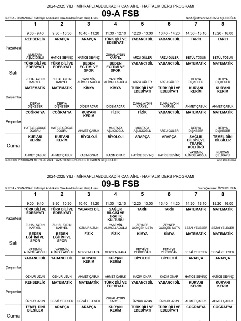 24-25 Sinif Programlari 2 | PDF