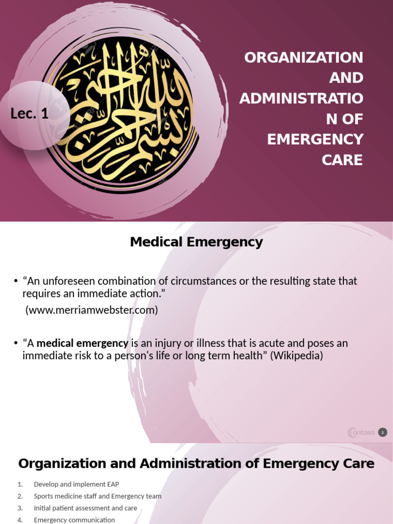 Organization and Administration of Emergency Care Lec 1 | PDF ...