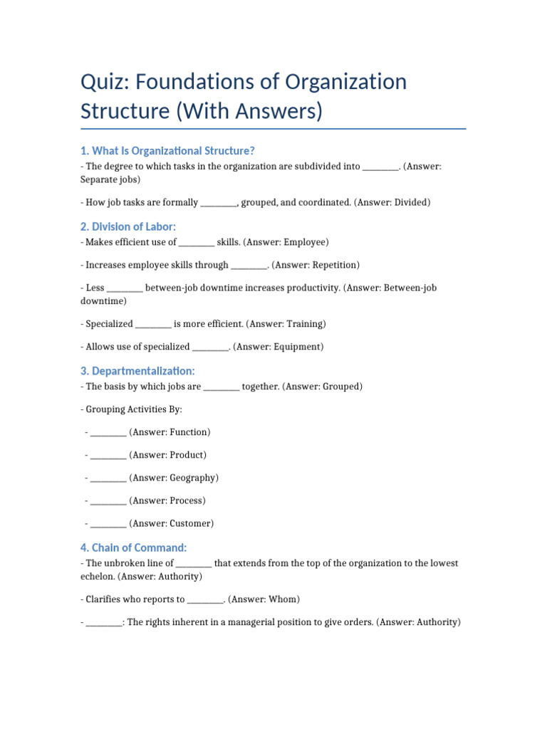 Organization Structure Fill in The Blanks Answers | PDF | Business ...