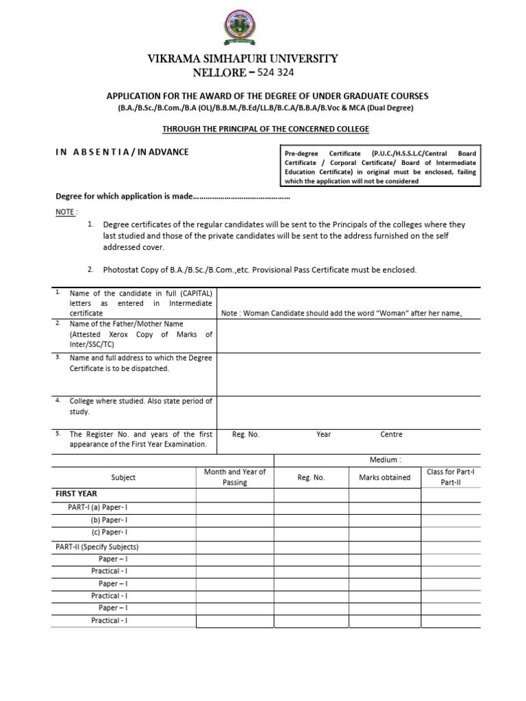 Convocation Application For Year Wise Pattern | PDF