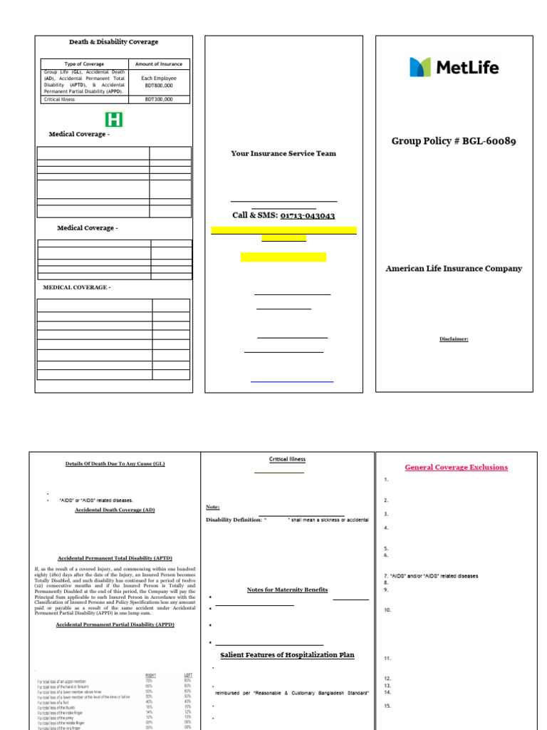 MetLife Group Insurance Policy | PDF | Insurance | Hospital