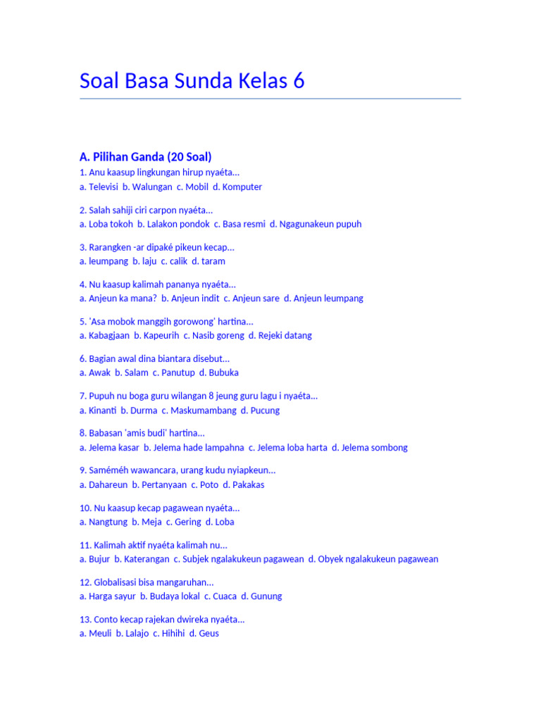 Soal Basa Sunda Kelas 6 | PDF