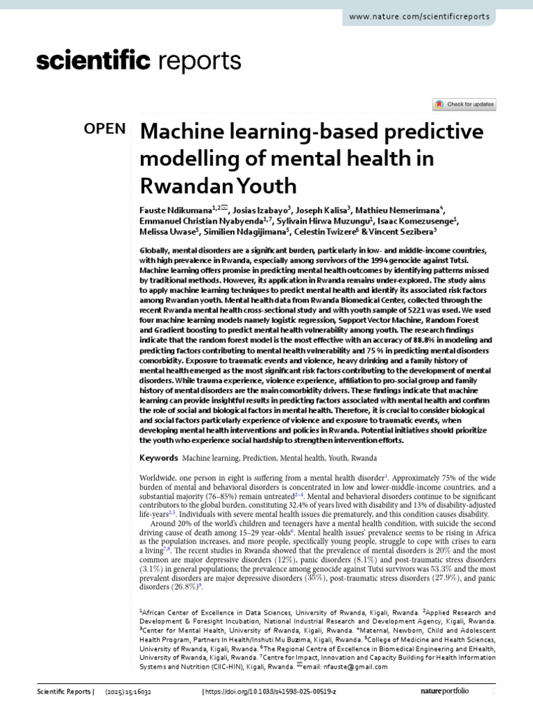 Machine Learning Mental Health Rwanda | PDF | Support Vector Machine | Machine Learning