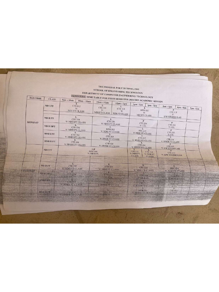 Computer Engineering 2024_2025 First Semester Timetable | PDF