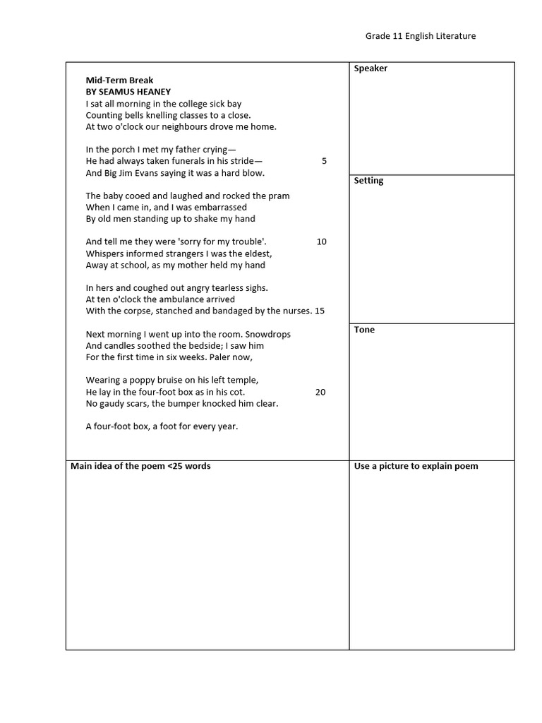 Mid Term Break Poem and Questions | PDF