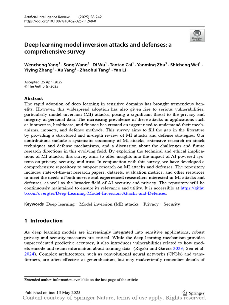 Deep Learning Model Inversion Attacks and Defenses | PDF | Deep Learning | Privacy