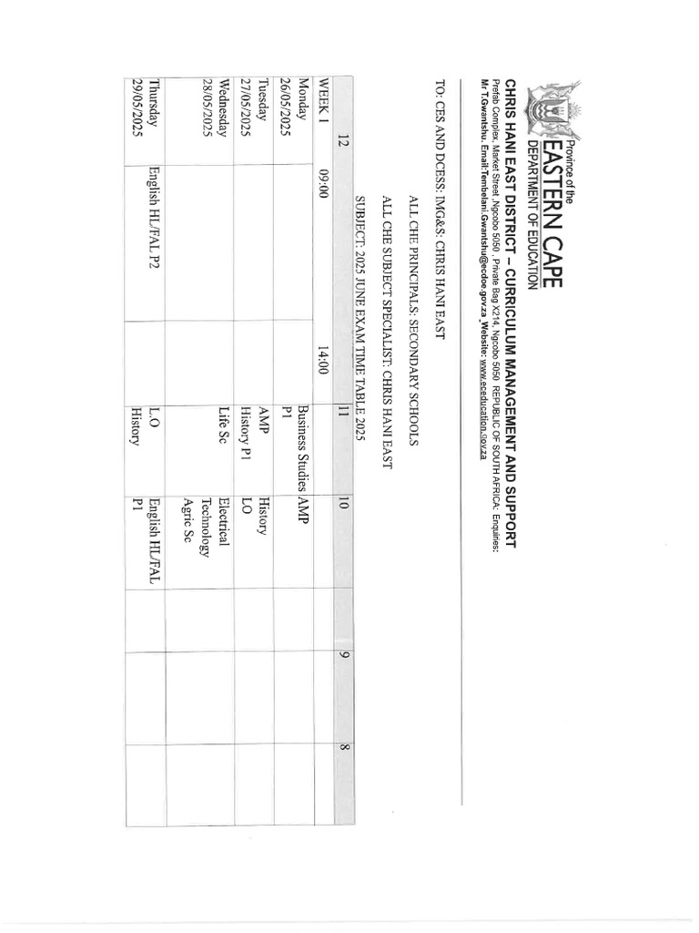 Ched June Timetable | PDF