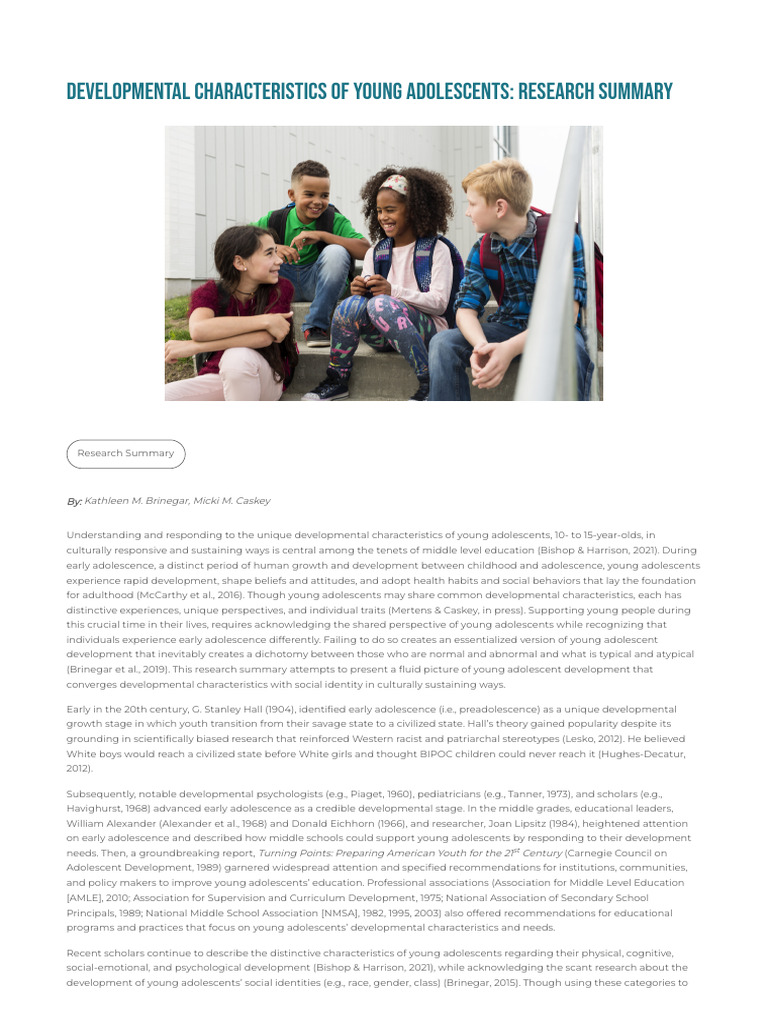 Developmental Characteristics of Young Adolescents - Research Summ ...