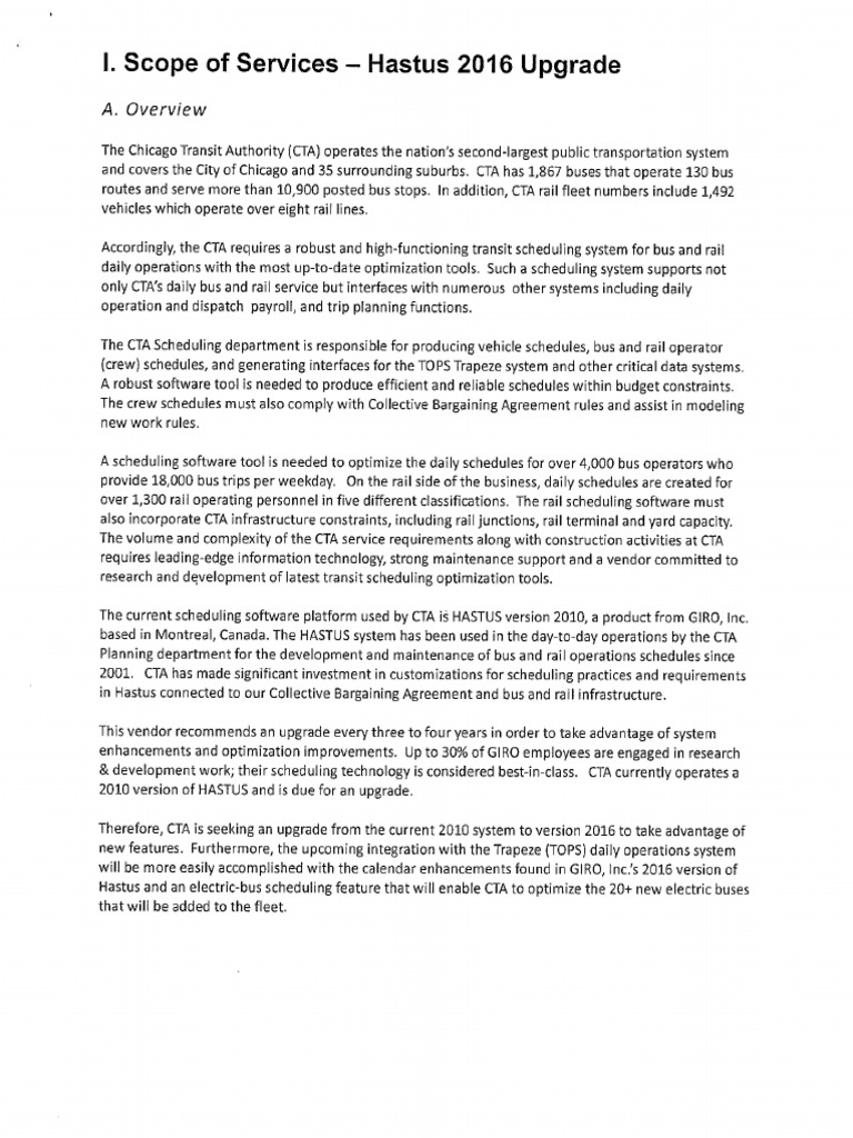 Hastus Scope of Services | PDF