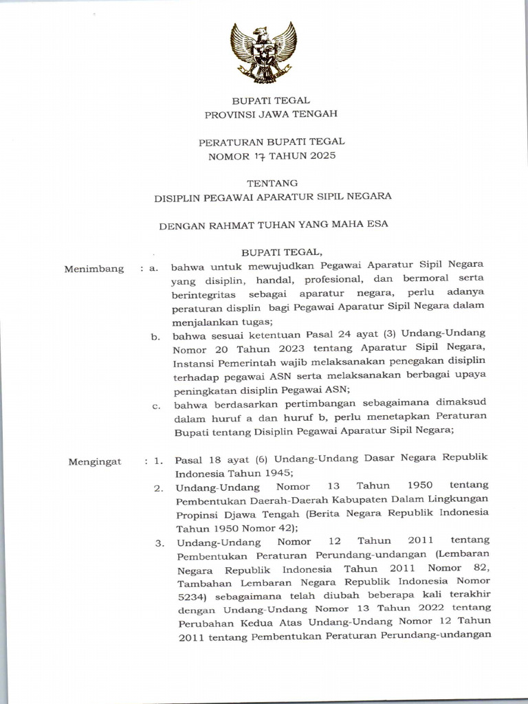 Perbup Disiplin Pegawai ASN Tahun 2025 | PDF