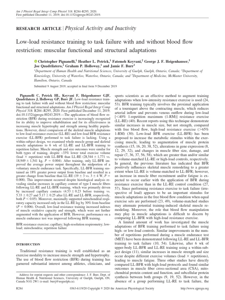 Low-Load Resistance Training To Task Failure With and Without Blood ...
