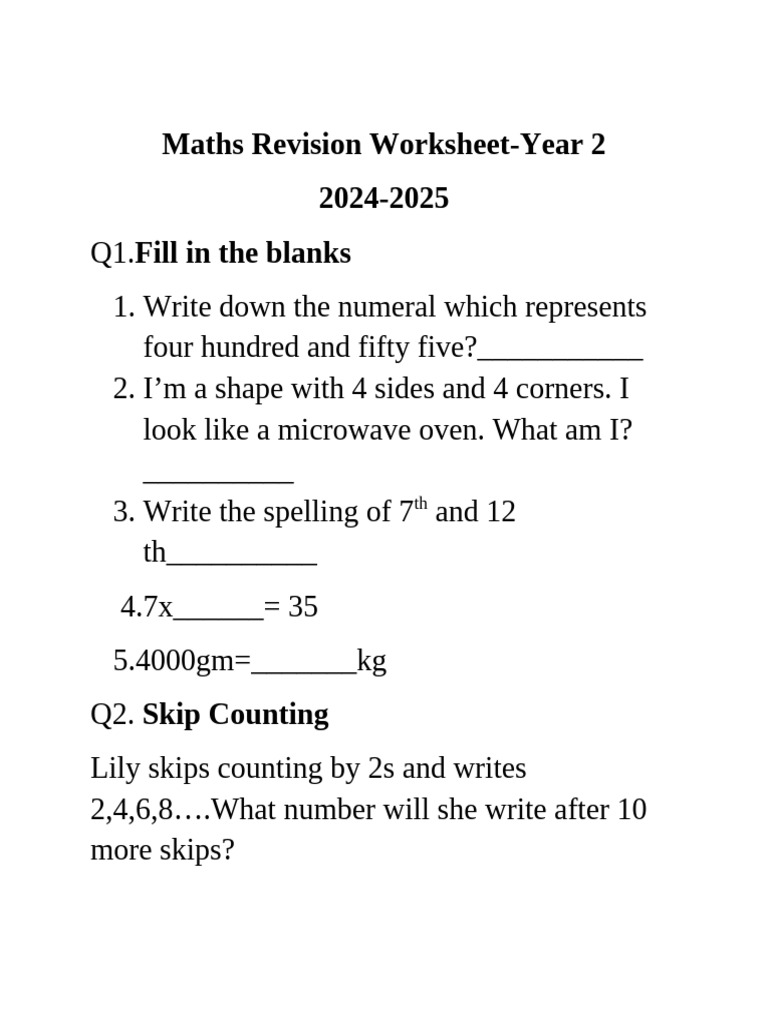 Maths Revision Worksheet | PDF