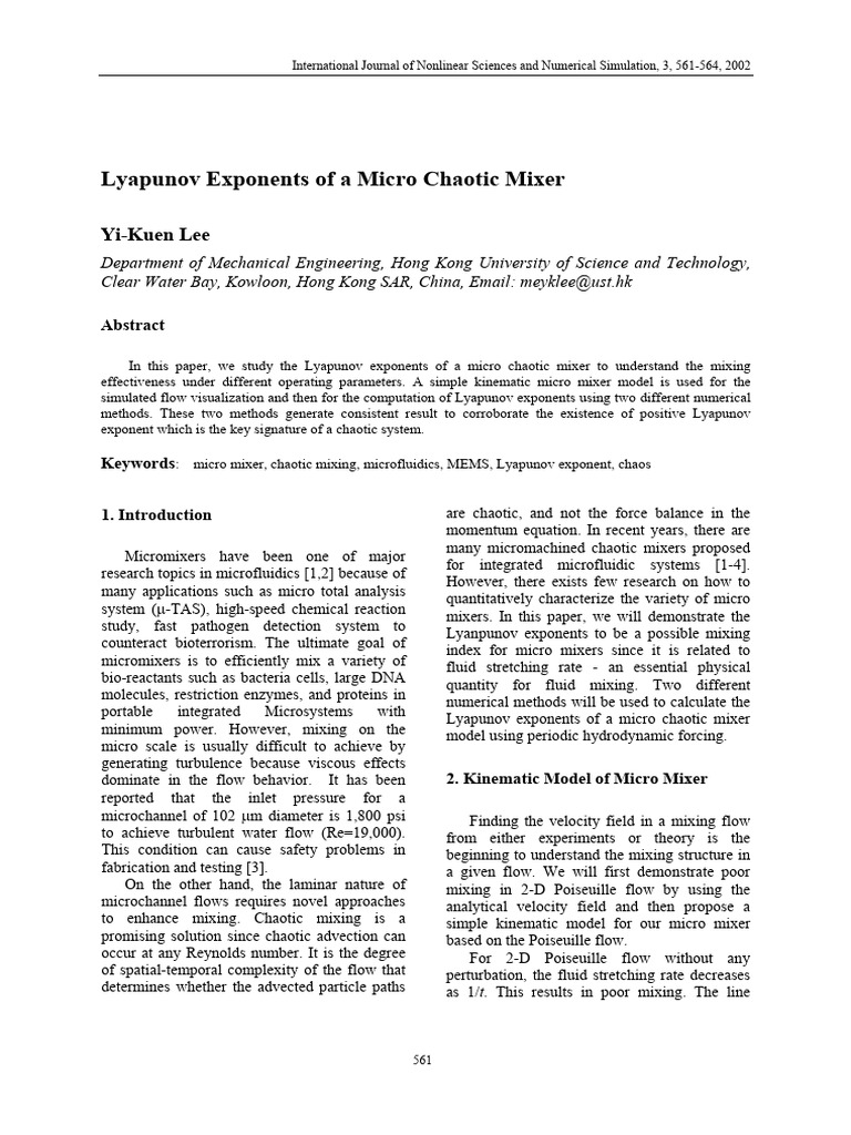 LE As Chaotic Mixing Index | PDF | Chaos Theory | Fluid Dynamics