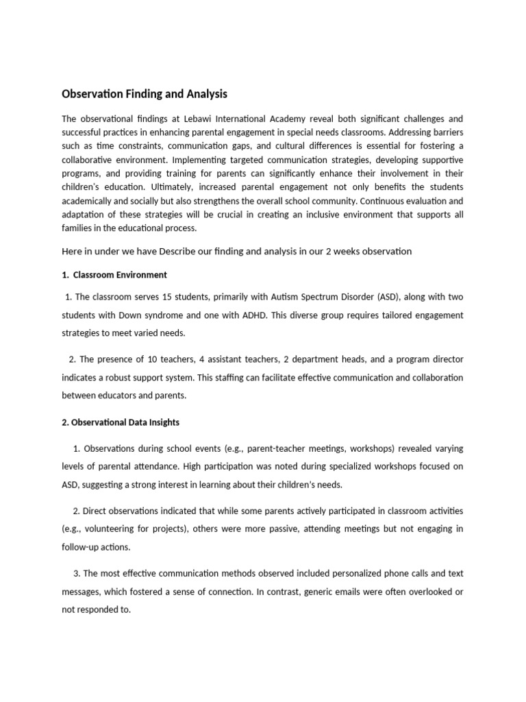 Observation Finding and Analysis | PDF | Autism | Communication