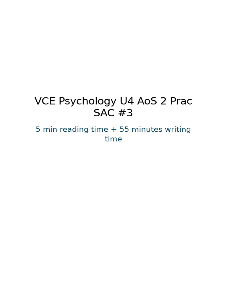 VCE Psychology U4 AoS 2 Prac SAC #3 | PDF | Phobia | Psychotherapy