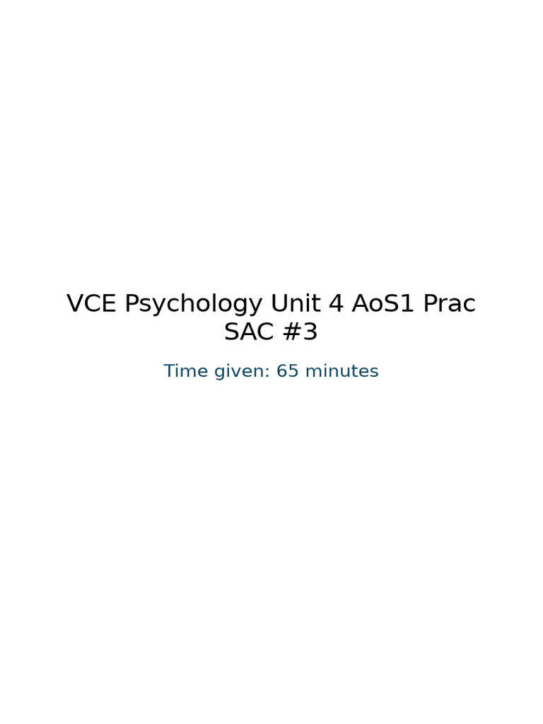 VCE Psychology Unit 4 AoS1 Prac SAC #3 | PDF | Sleep | Determinants Of ...