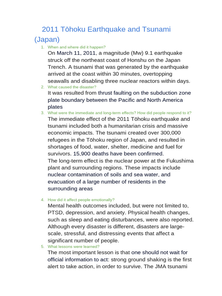 2011 Tōhoku Earthquake and Tsunami (Japan) Jason, Mark and Lucas | PDF ...