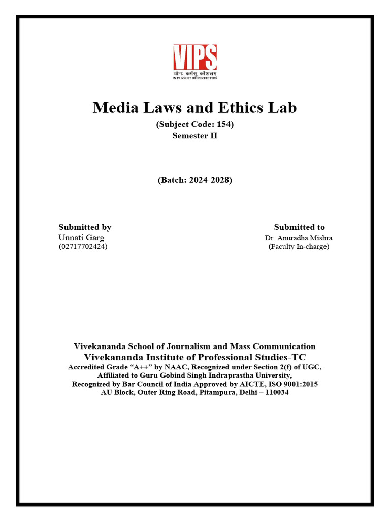 Media Laws and Ethics Lab File | PDF