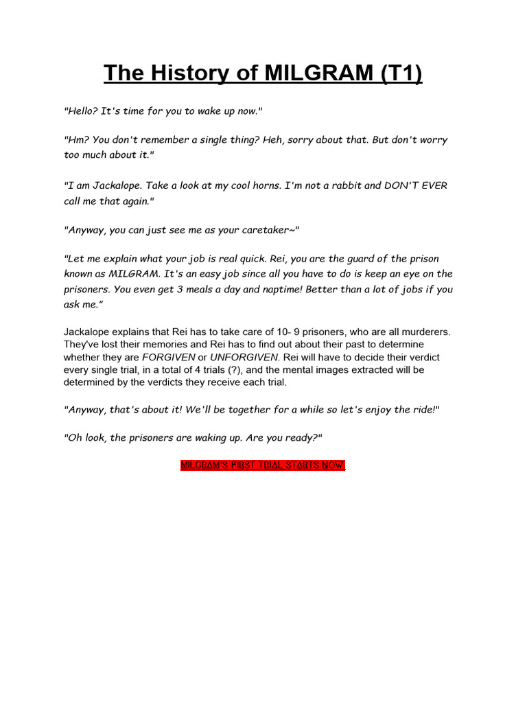 The History of MILGRAM (T1) | PDF | Punishments