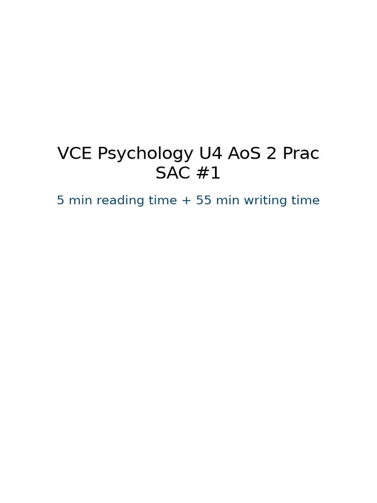 VCE Psychology U4 AoS 2 Prac SAC #1 | PDF | Well Being | Psychology