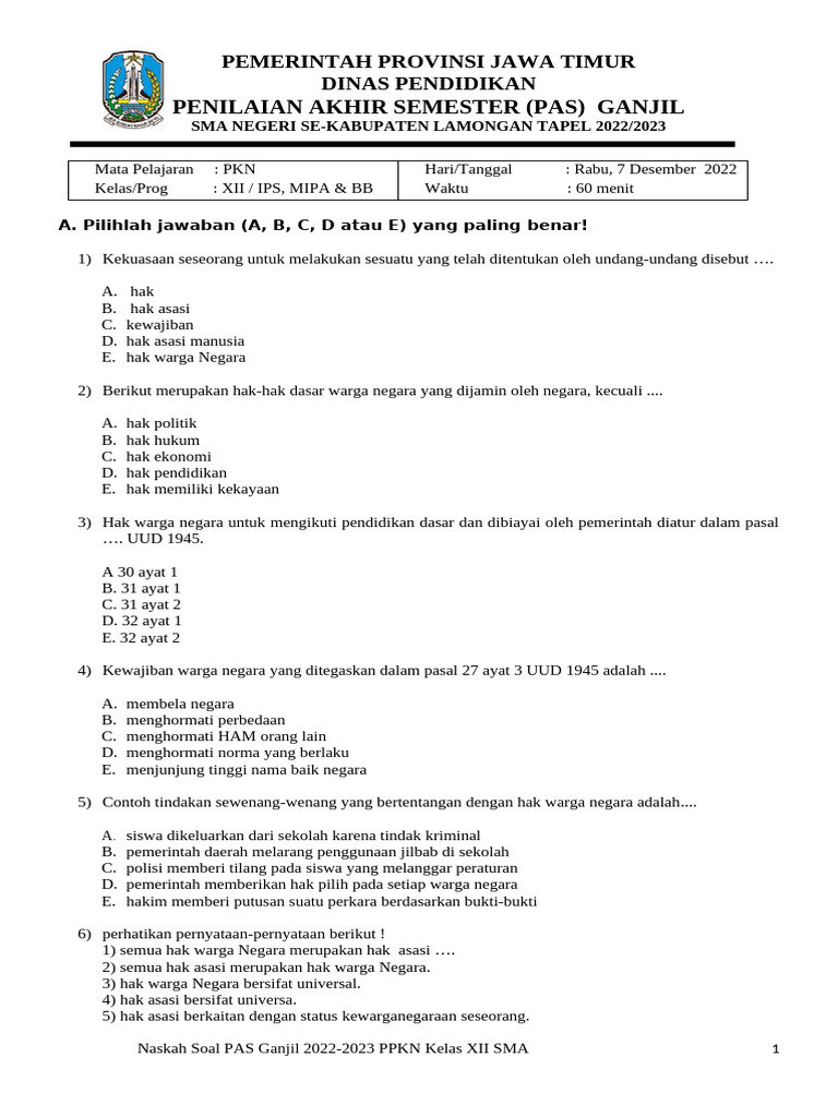 2. Naskah Soal Pas Ganjil Pkn Kelas Xii | PDF