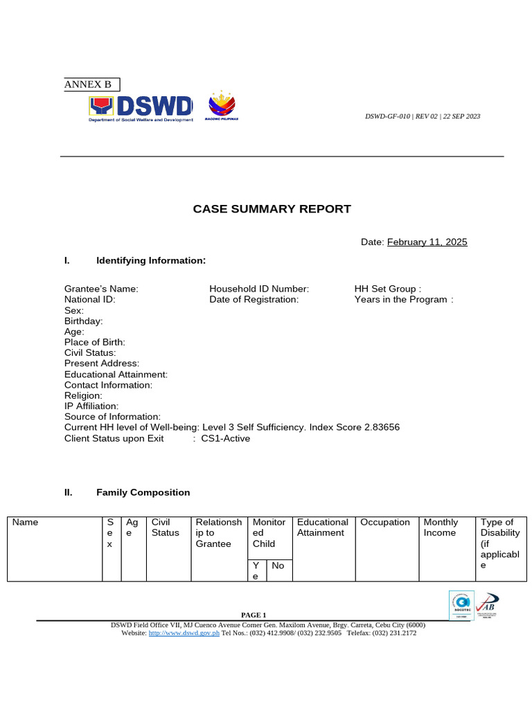 Annex B Revised Template of SCSR For CS 3 Tagging | PDF | Poverty ...