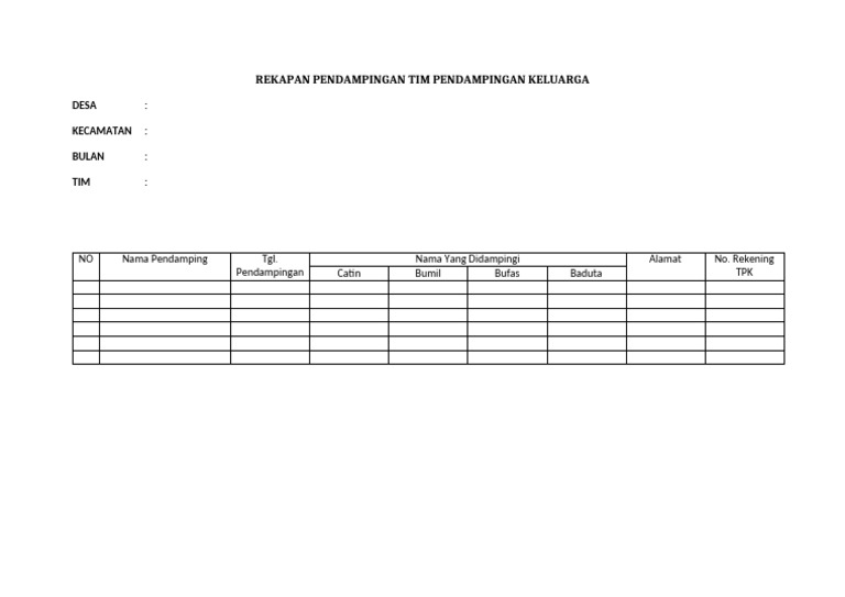 Form Rekapan Pendampingan Tim Pendampingan Keluarga 2024 | PDF